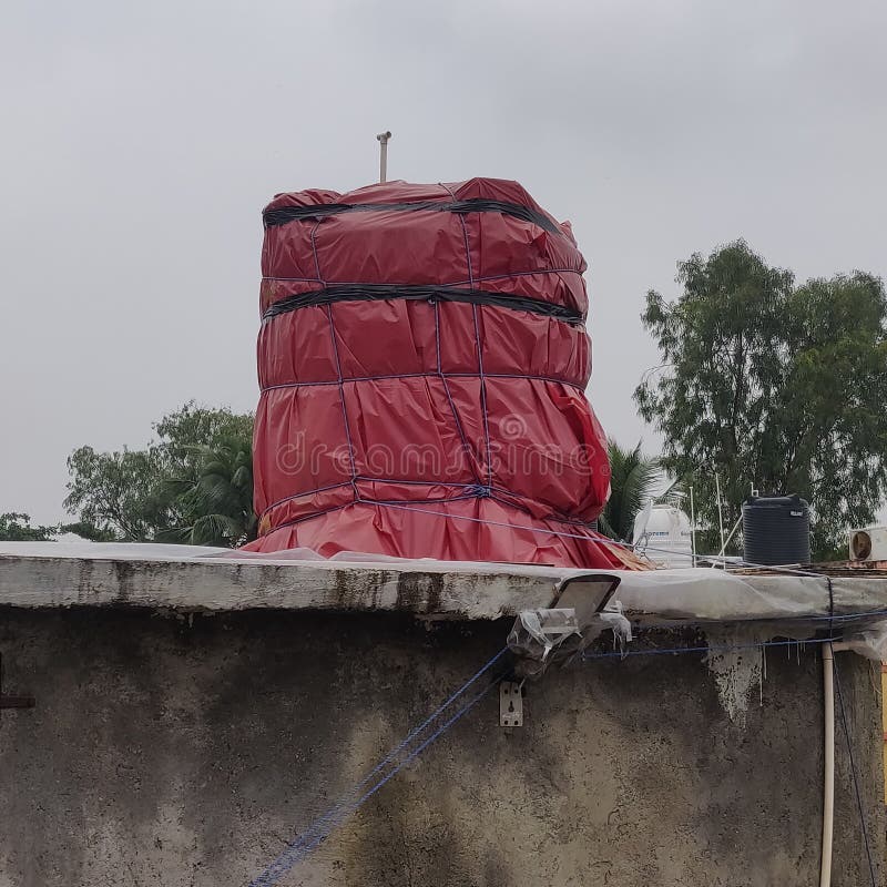 Covered Water Tank with Plastic Sheet Stock Image - Image of iron, tree ...