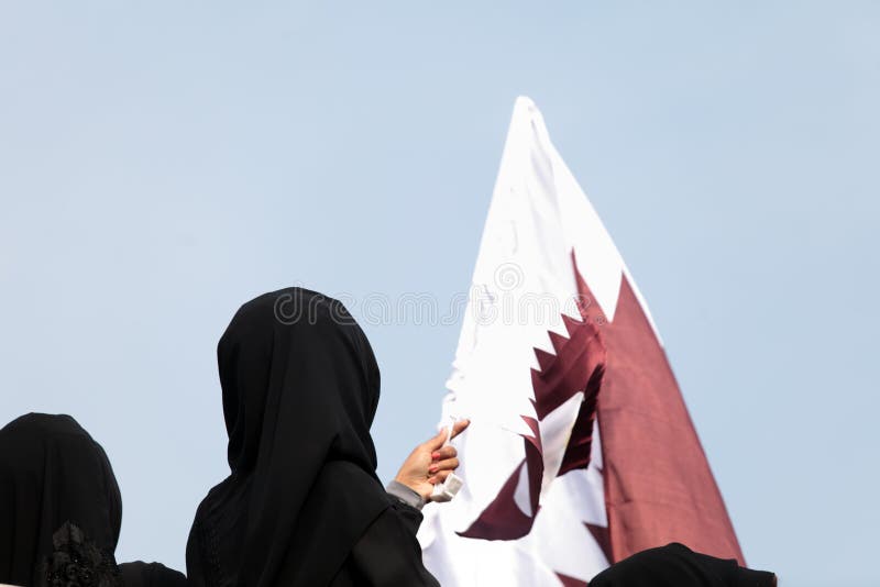 Covered Women and Qatar Flag Stock Image - Image of celebration, flag ...