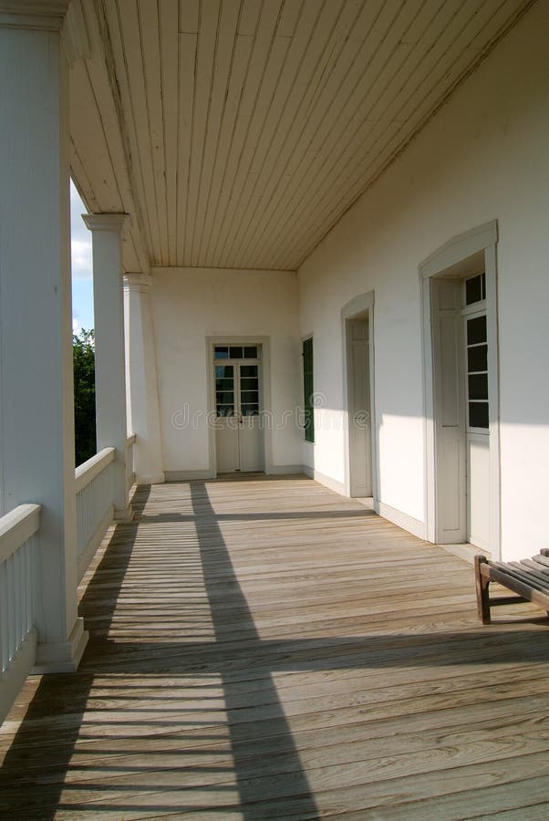 Covered Wooden Porch of Home Stock Image - Image of outside, shadows ...