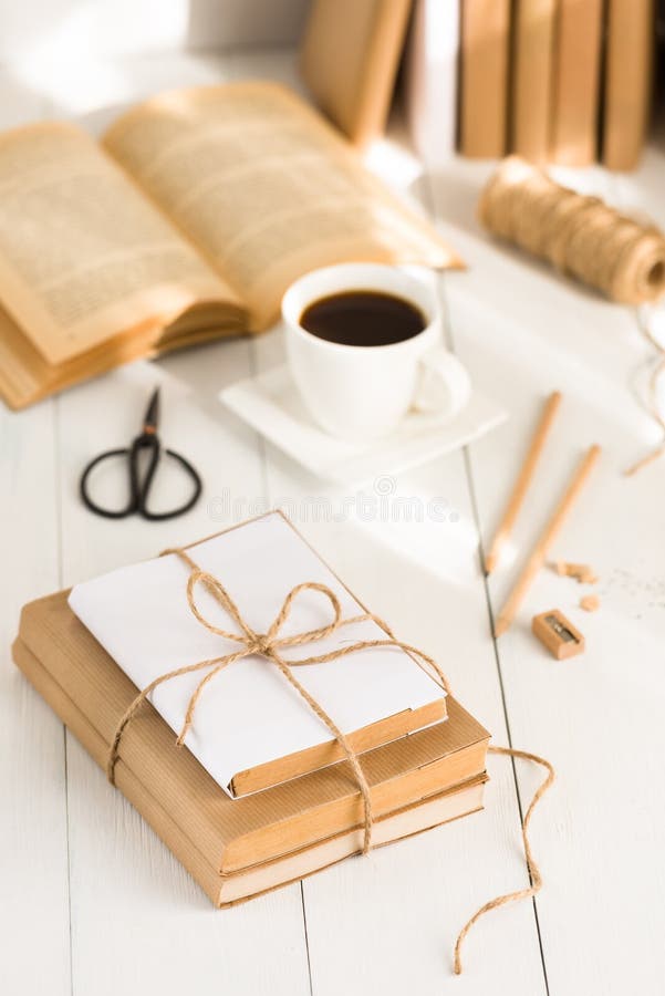 Covering Books with Brown Paper Stock Photo - Image of kraft, package ...