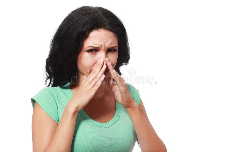 Covering her nose stock image. Image of shot, acting - 59036069
