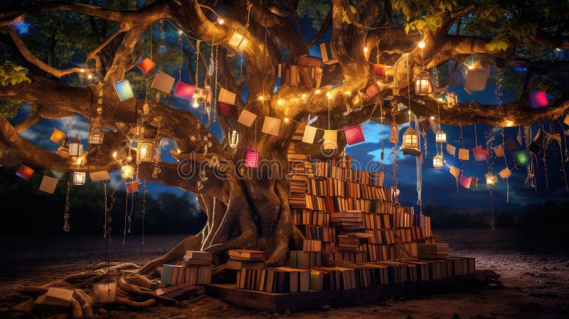 Covers tree with books stock illustration. Illustration of generated ...