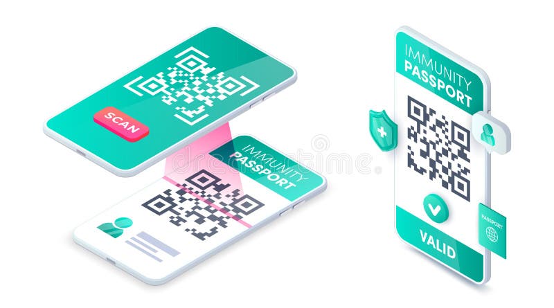 Covid-19 Digital Health Passport QR Verification Isometric Vector ...