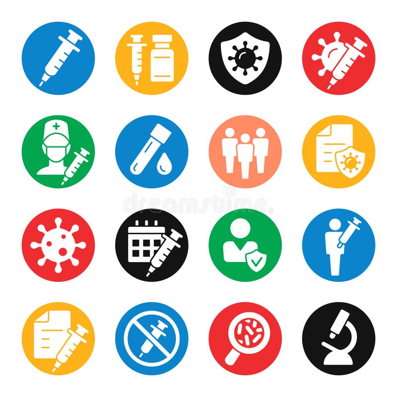 Covid-19 Vaccination Program Colourful Vector Icon Set. Stock Vector ...