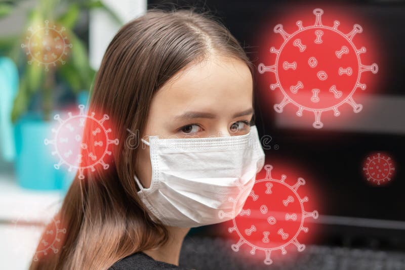 Covid Microbe, Virus in Public Places,in the Office at Work,a Girl in a ...