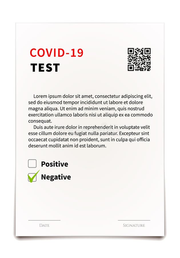 COVID-19 Negative Test Certificate, Example of Document with QR-code on ...