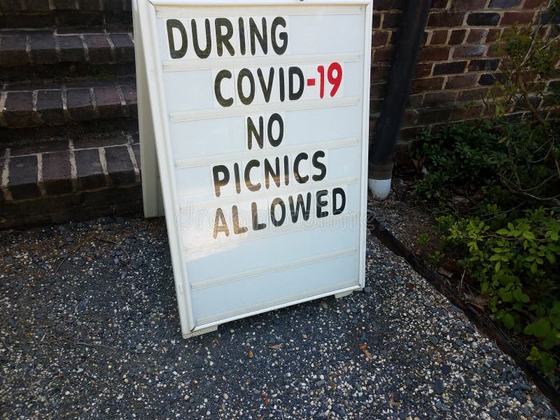 During Covid 19 No Picnics Allowed Sign on Gravel Stock Photo - Image ...