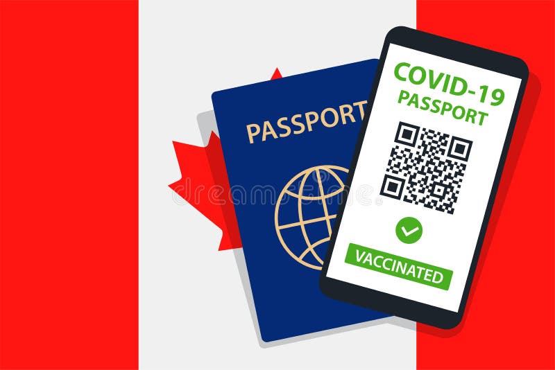 Covid-19 Passport on Canada Flag Background. Vaccinated. QR Code ...