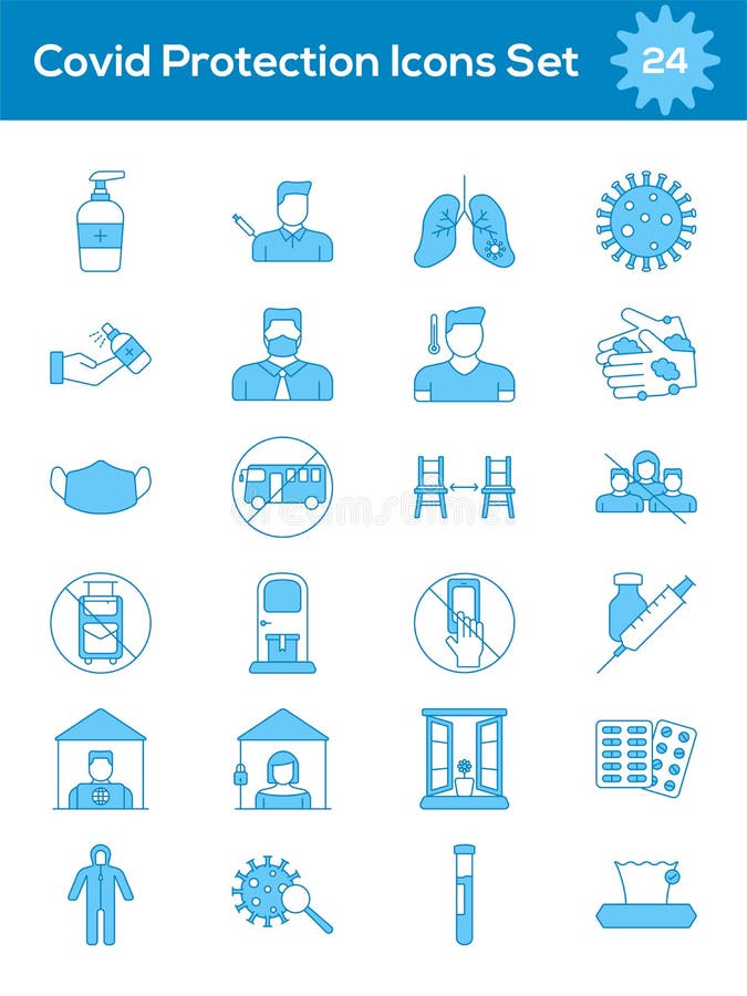 Covid Protection Icon Set in Blue and White Stock Illustration ...