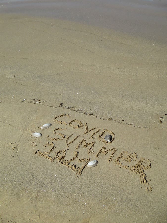 Covid Summer 2021 - Lettering on the Sandy Beach Stock Photo - Image of ...