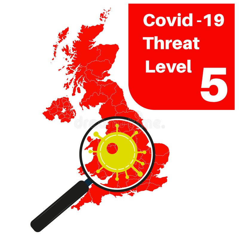 Covid-19 UK Threat Level - 5 Red with Map and Magnifying Glass Stock ...