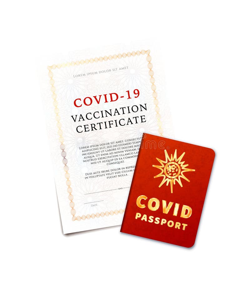 COVID-19 Vaccination Certificate and Passport on White Stock Vector ...