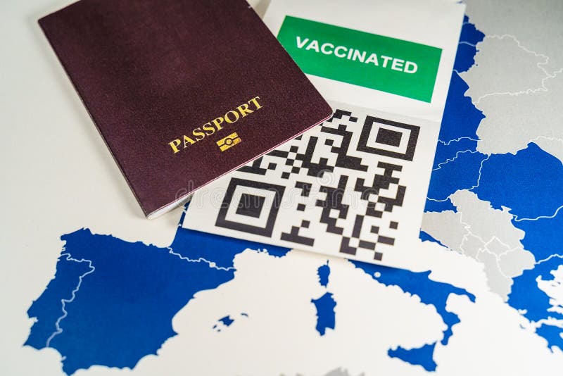 COVID Vaccination with QR Code and a Passport Over an EU Map Stock ...