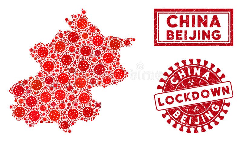 Mosaic Beijing City Map and Grunge Lockdown Stamp Seals Stock ...