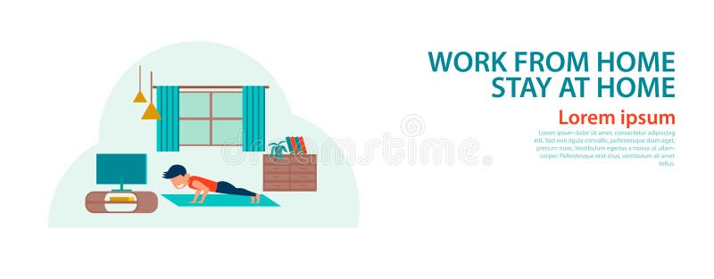 Banner of Cartoon Version of Working Home and Stay Home Stock Vector ...