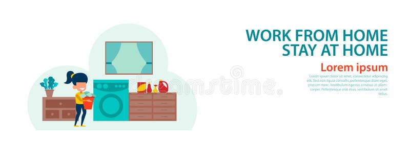 Banner of Cartoon Version of Working Home and Stay Home Stock Vector ...