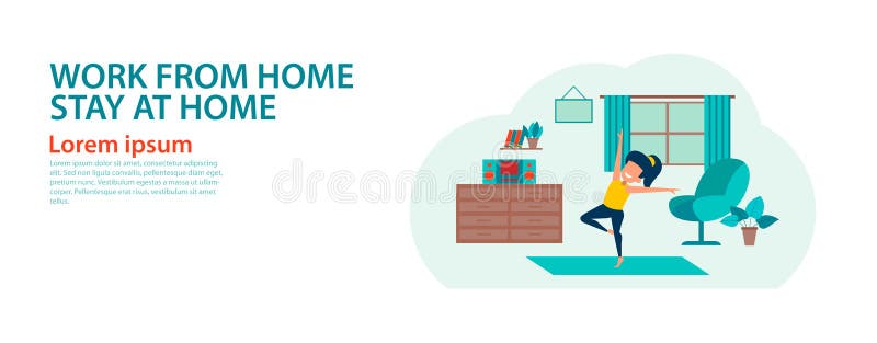 Banner of Cartoon Version of Working Home and Stay Home Stock Vector ...