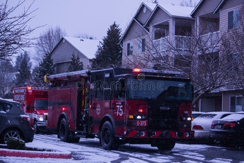 Covington, USA (WA) - 2 2 2025: Fire Engine and Ambulance in Snow ...