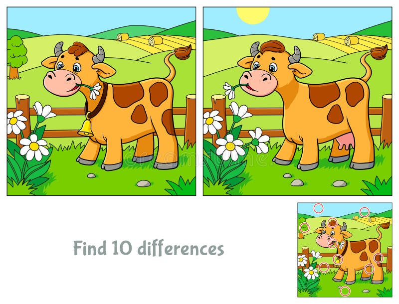Funny Cow. Find 10 Differences. Stock Vector - Illustration of child ...