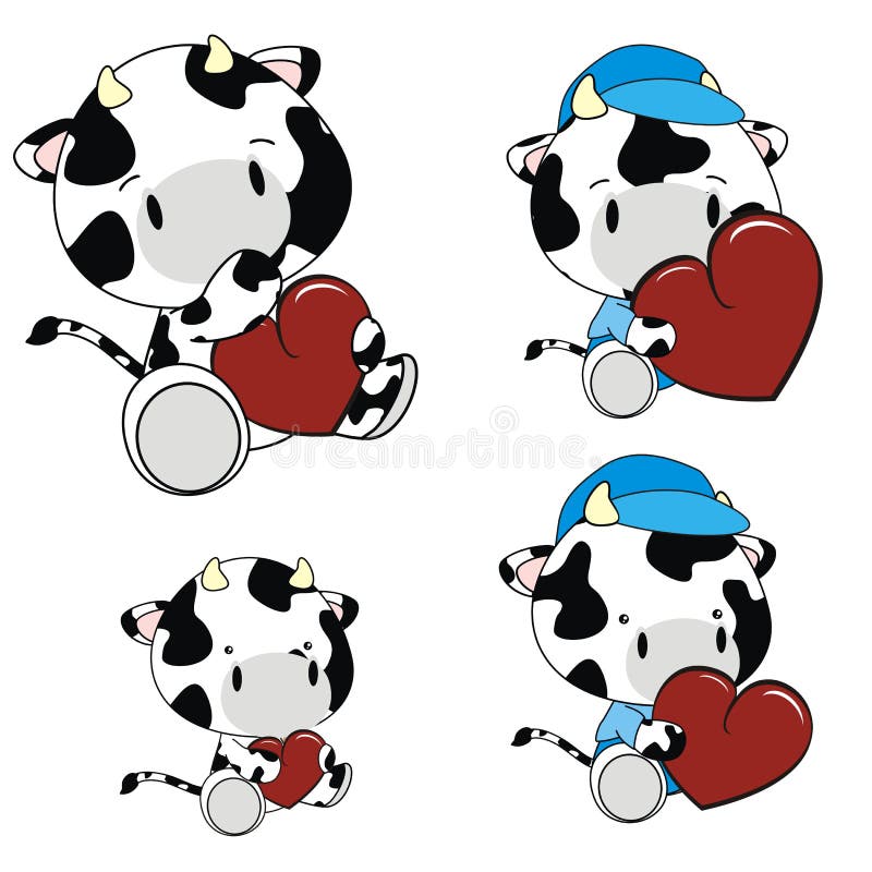 Cow baby cartoon heart set stock vector. Illustration of isolated ...