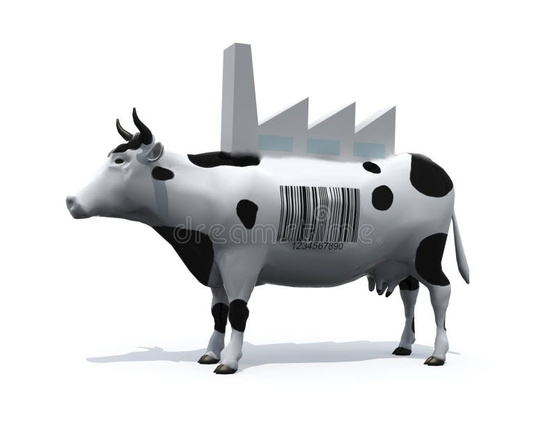 Cow with a Barcode on Skin and a Factory on His Back Stock Illustration ...