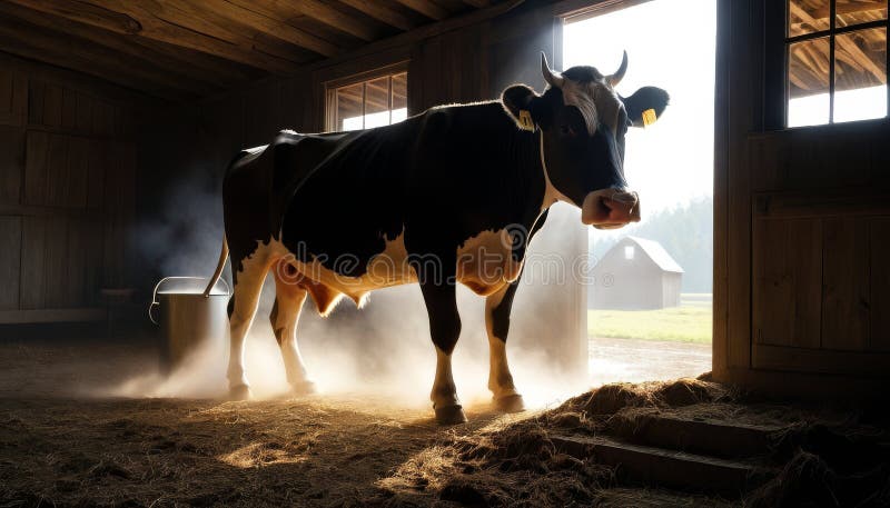 Cow in a Barn with Sunlight Streaming Stock Photo - Image of bovine ...