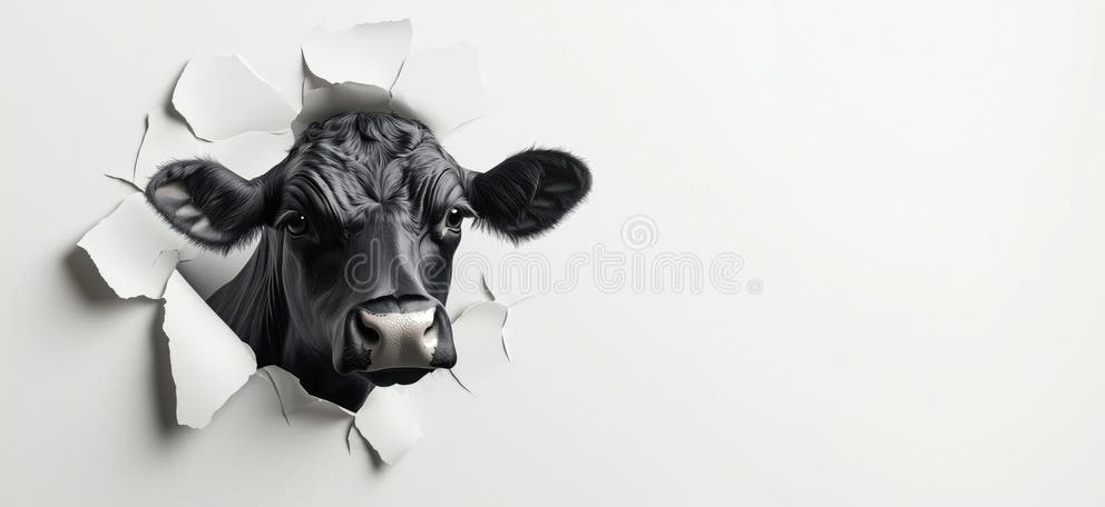 Cow Breaking through Wall in Creative Illustration with Realistic ...