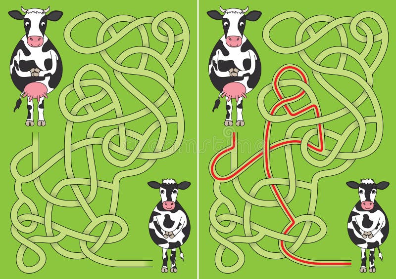 Cow and calf maze stock vector. Illustration of path - 172476104