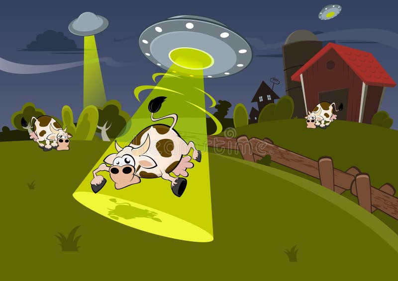 Cow Captured by UFO Cartoon Stock Vector - Illustration of spaceship ...