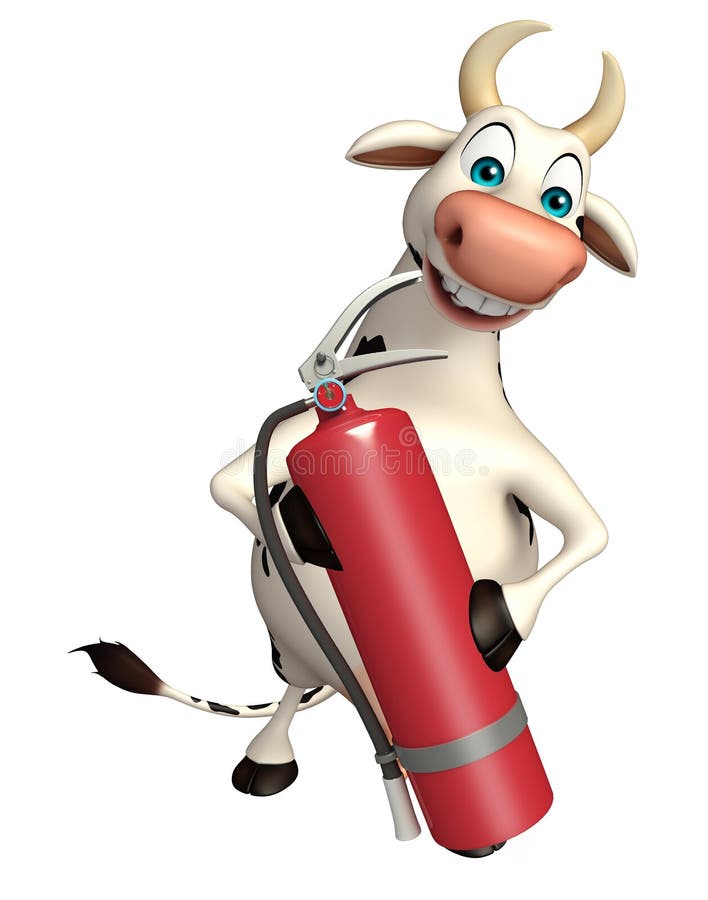 Cow Cartoon Character with Fire Extinguisher Stock Illustration ...