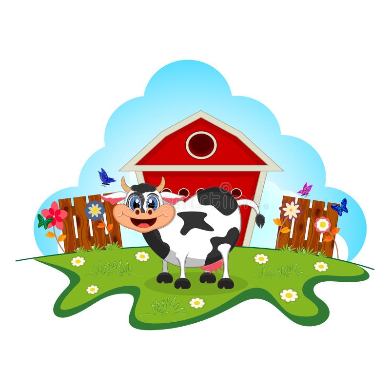 Cow Cartoon in a Farm for Your Design Stock Vector - Illustration of ...