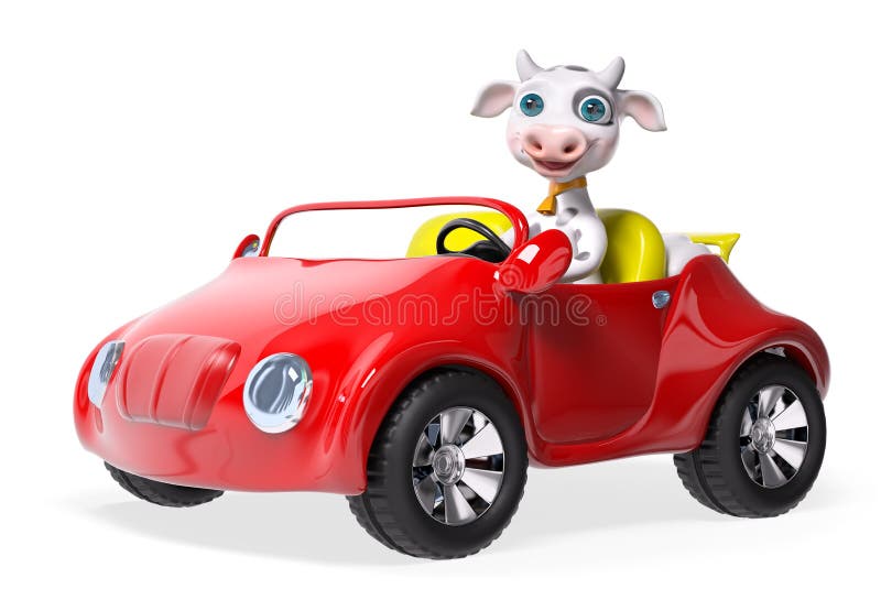 Cartoon cow driving a car stock vector. Illustration of cattle - 68889638