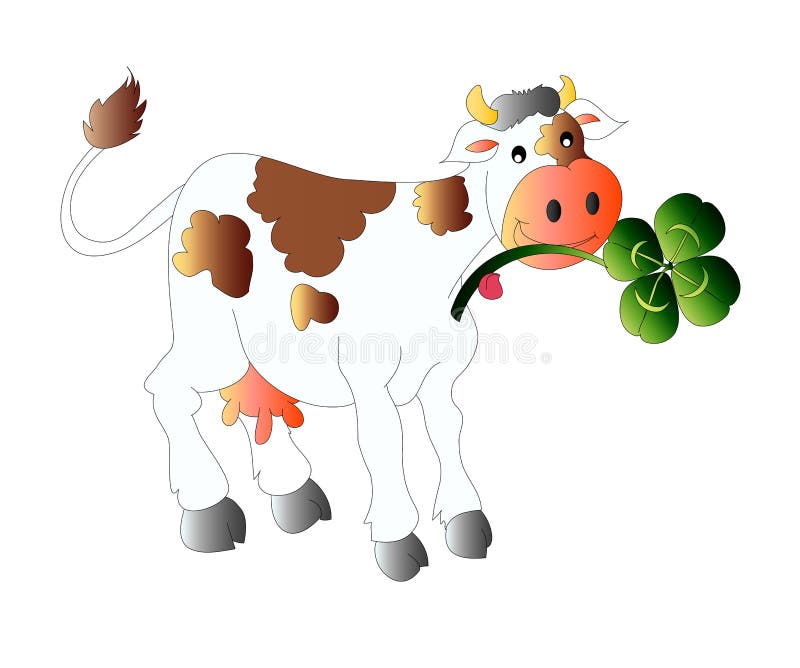 Cow with clover stock vector. Illustration of creamy, green - 9377738