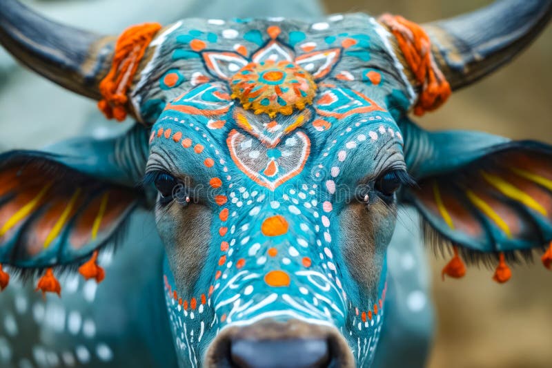 Cow with Colorful Paint on Its Face. Generative AI Stock Image - Image ...