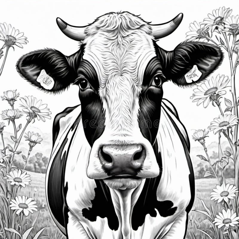 Cow Coloring Book Coloring Page Drawing Animals Meadow, AI Generated ...