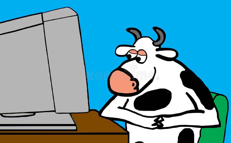 Cow at computer stock illustration. Illustration of humorous - 77932524
