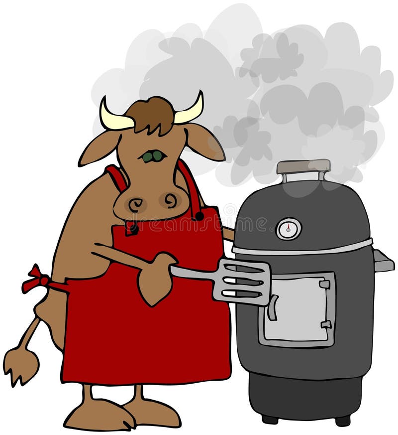 Cow Cooking on a Smoker Grill Stock Illustration - Illustration of horn ...
