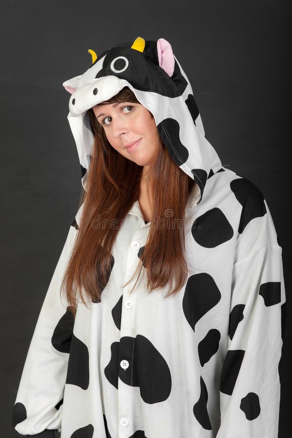 Girl in a cow costume stock photo. Image of beauty, person - 34111914