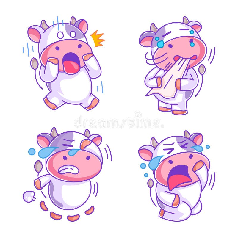 Cow Crying Cartoon Style Set Stock Vector - Illustration of vector ...