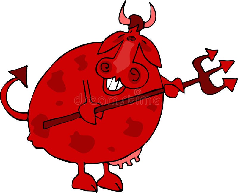 Red Devil with a pitchfork stock illustration. Illustration of funny ...