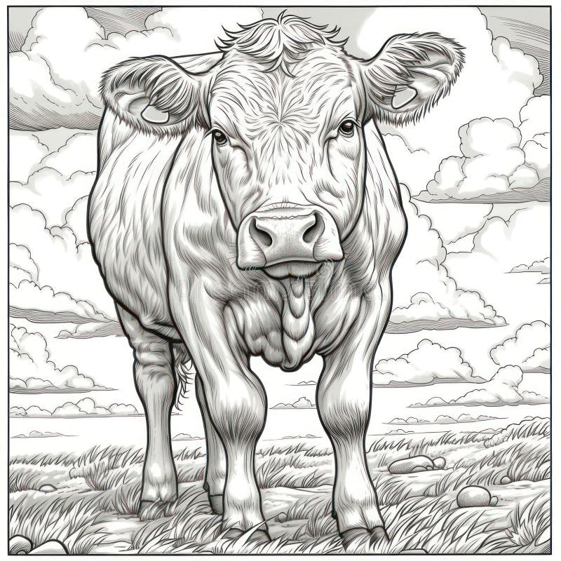 Cow Drawing Coloring Book Page Stock Illustration - Illustration of ...
