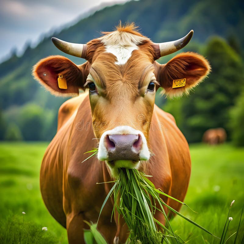 Cow eat grass in the gr stock illustration. Illustration of growing ...