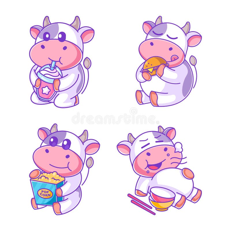 Cow Eating in Cartoon Style Stock Vector - Illustration of character ...