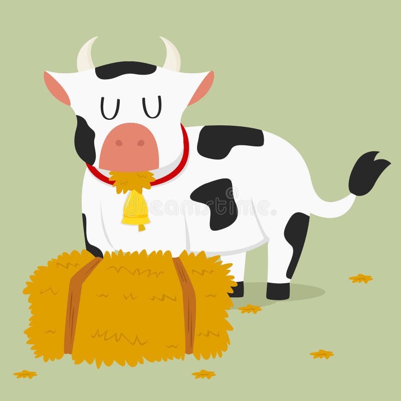 Cow Eating Hay Vector Illustration Stock Vector - Illustration of flat ...