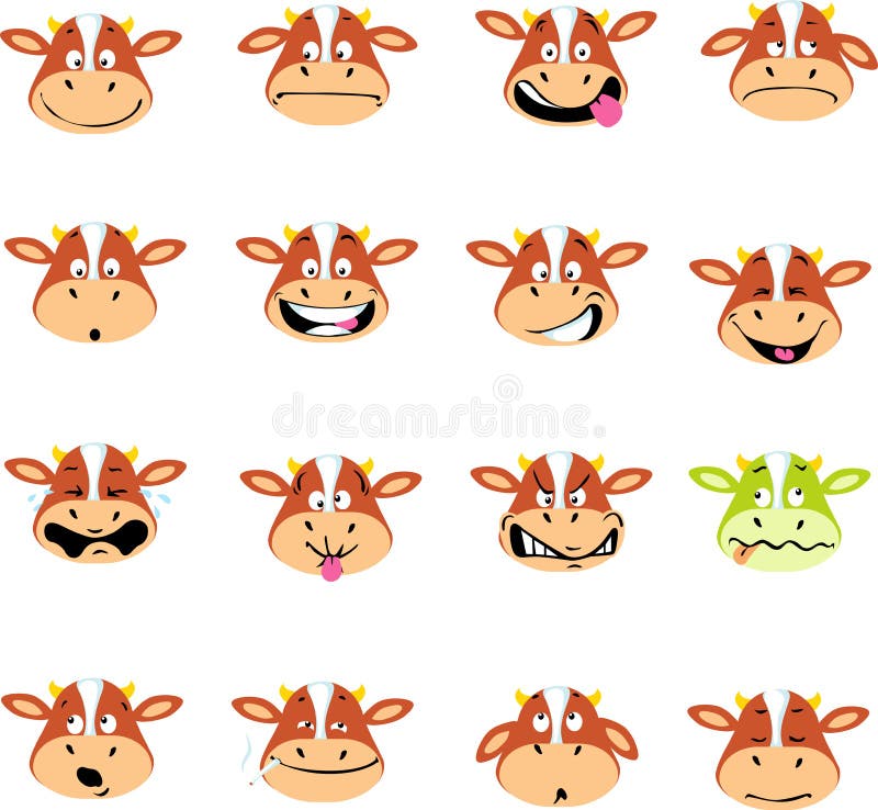Cow Emoticon Vector Simple Illustration Many Expressions Stock Vector ...