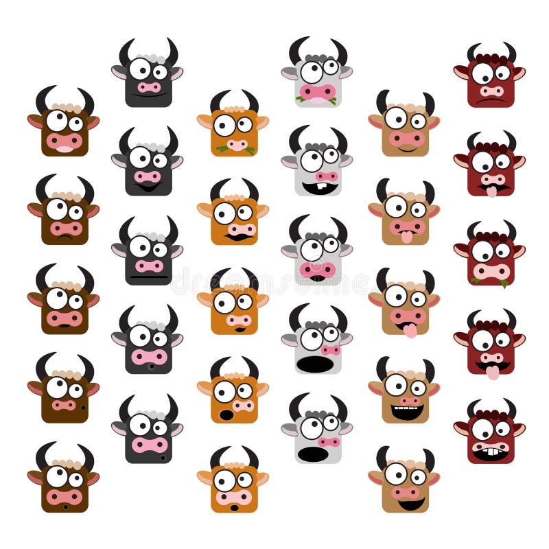 Cow emoticons set stock vector. Illustration of head - 143056028