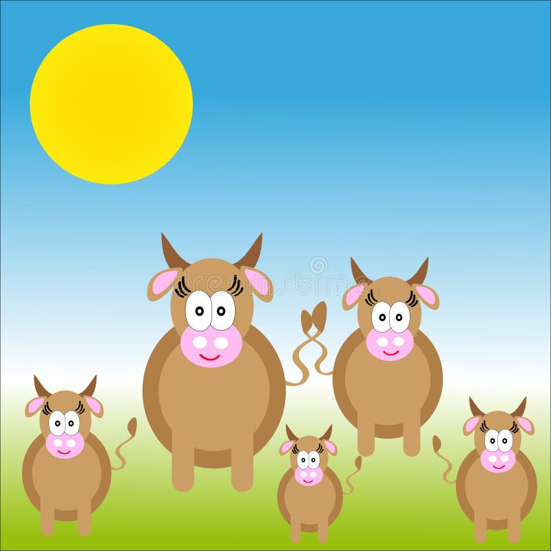 Cow family on grass stock vector. Illustration of pink - 83507560