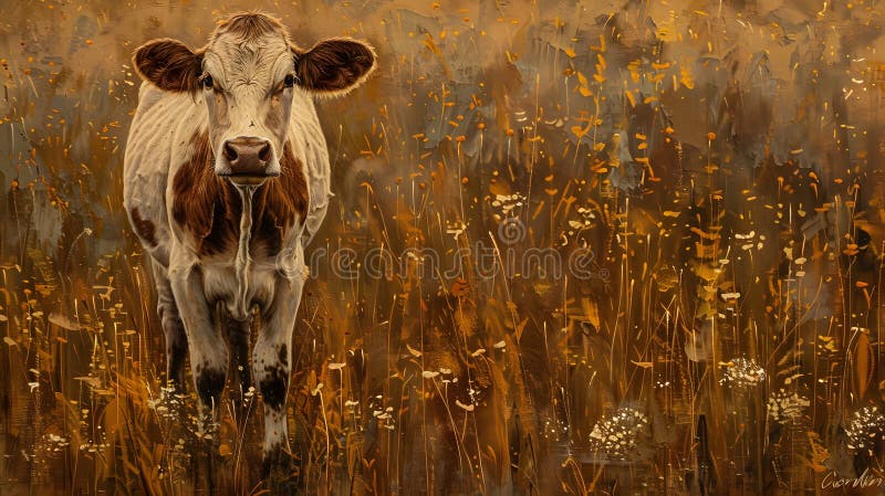 Cow in the field stock illustration. Illustration of country - 328240028