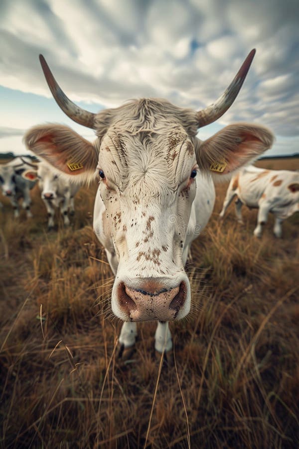 Cow in field stock photo. Image of mooing, livestock - 374794516