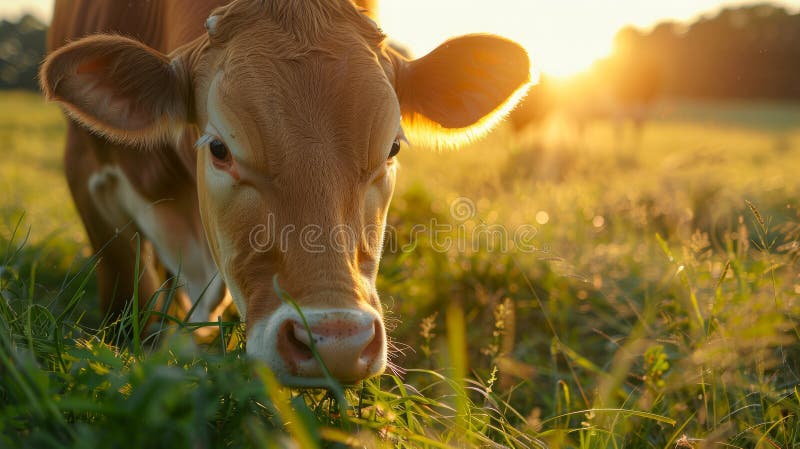 A Cow in a Field at Sunrise. Stock Image - Image of farming, livestock ...
